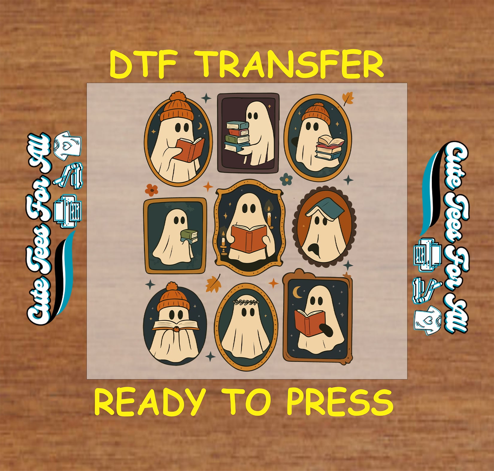 Cozy Ghosts Reading Halloween DTF Transfer – Ready to Press – Cute Tees For ALL DTF Transfers ...