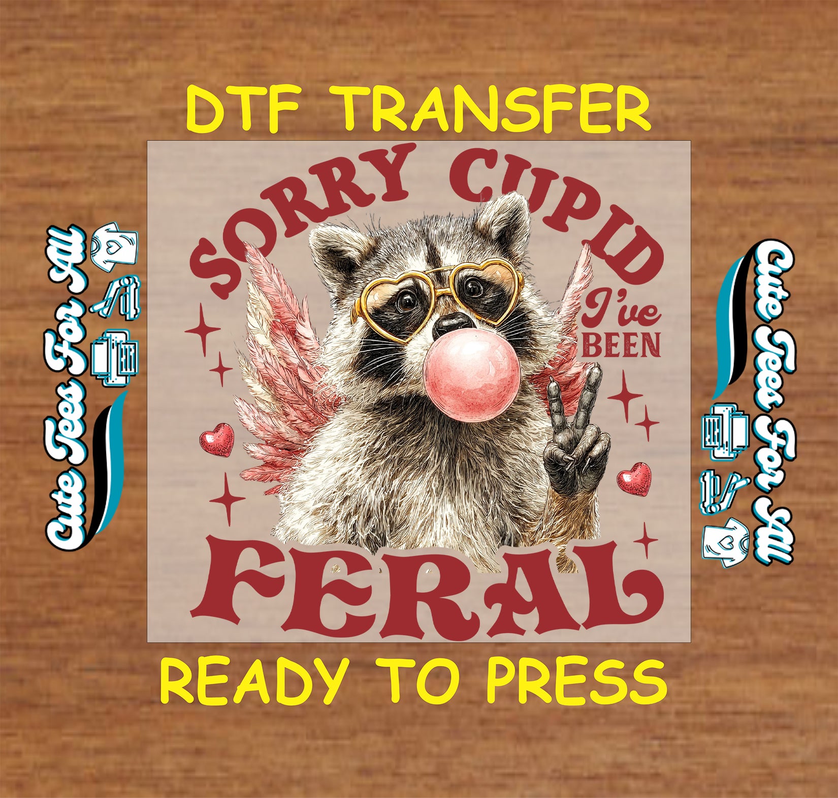Valentine’s Day Raccoon DTF Transfer – Funny Feral Cupid Design – Cute ...