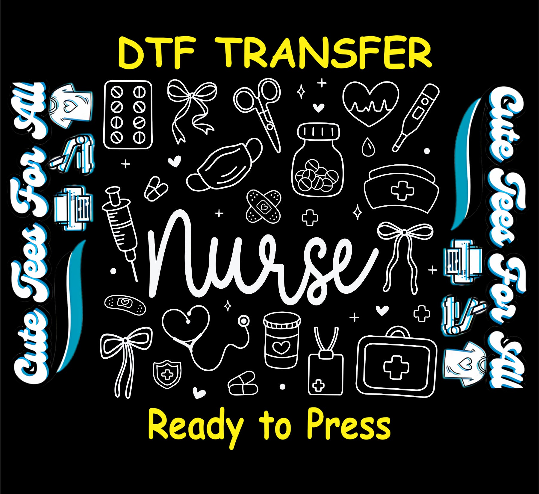 Nurse DTF Transfer Doodle Icons Design | DIY Nurse Shirts – Cute Tees ...